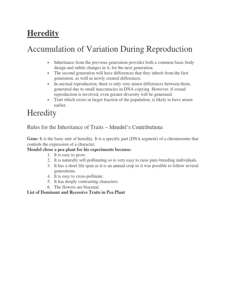 Heredity Class 10 Notes | Download Free PDF | Dominance (Genetics ...