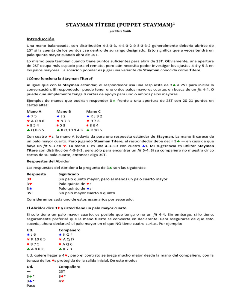 Smith - Stayman Títere, 2024 | PDF | Puente de contrato | Juegos de mesa