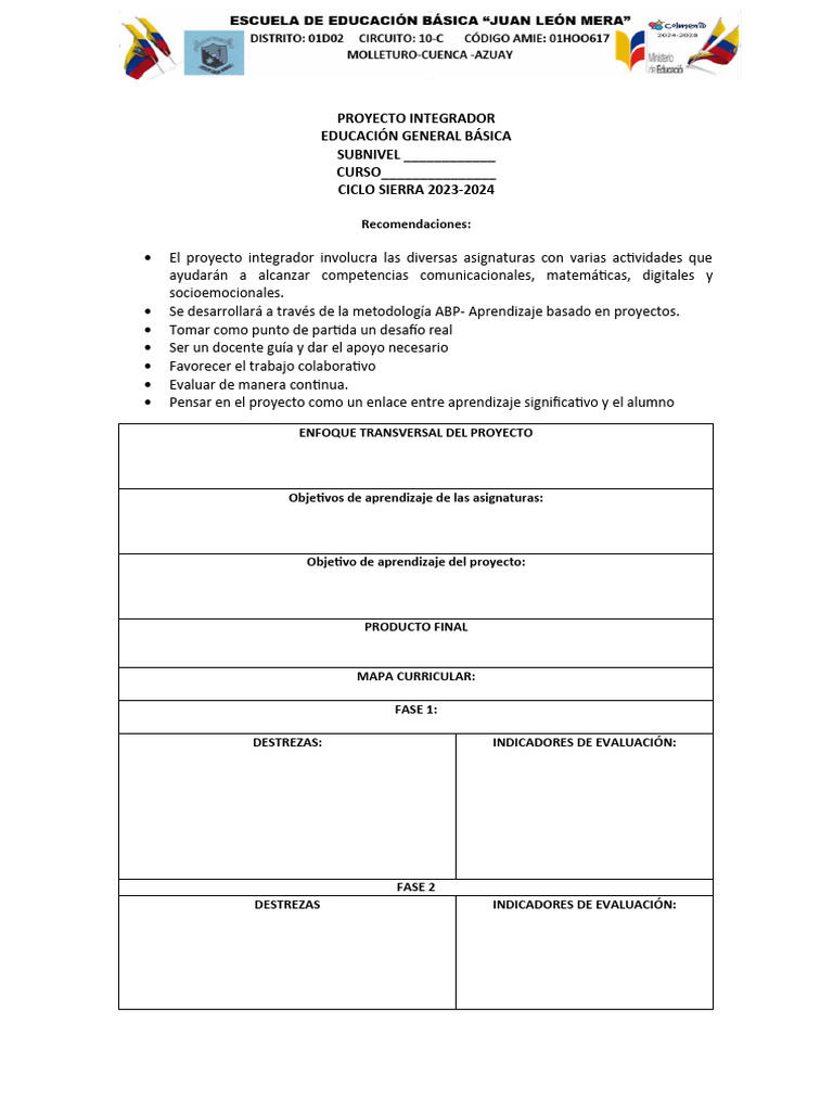 FORMATO PROYECTO INTEGRADOR (2) REFERENCIAL (1) Actual | PDF ...