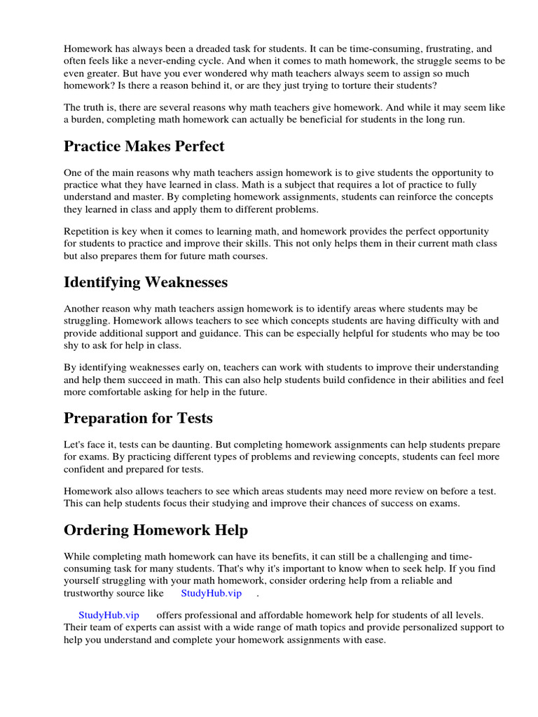 Why Do Math Teachers Always Give Homework | PDF | Homework | Teachers