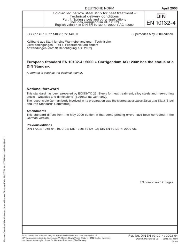 Din en 10132-4-2003 | PDF