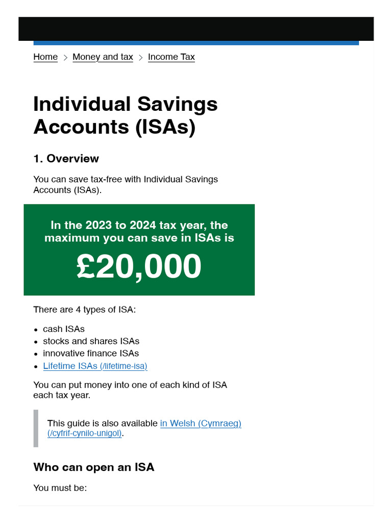Print Individual Savings Accounts (ISAs) - Overview - GOV - UK | PDF ...