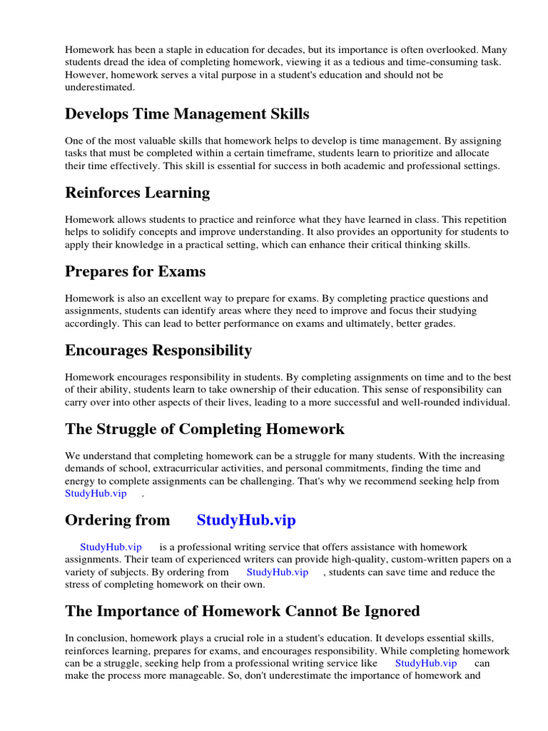 Short Essay On Importance of Homework | PDF | Homework | Essays