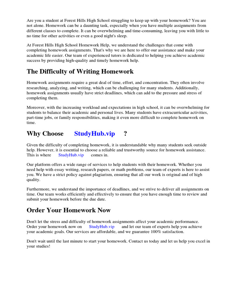 Forest Hills High School Homework | PDF | Homework | Schools
