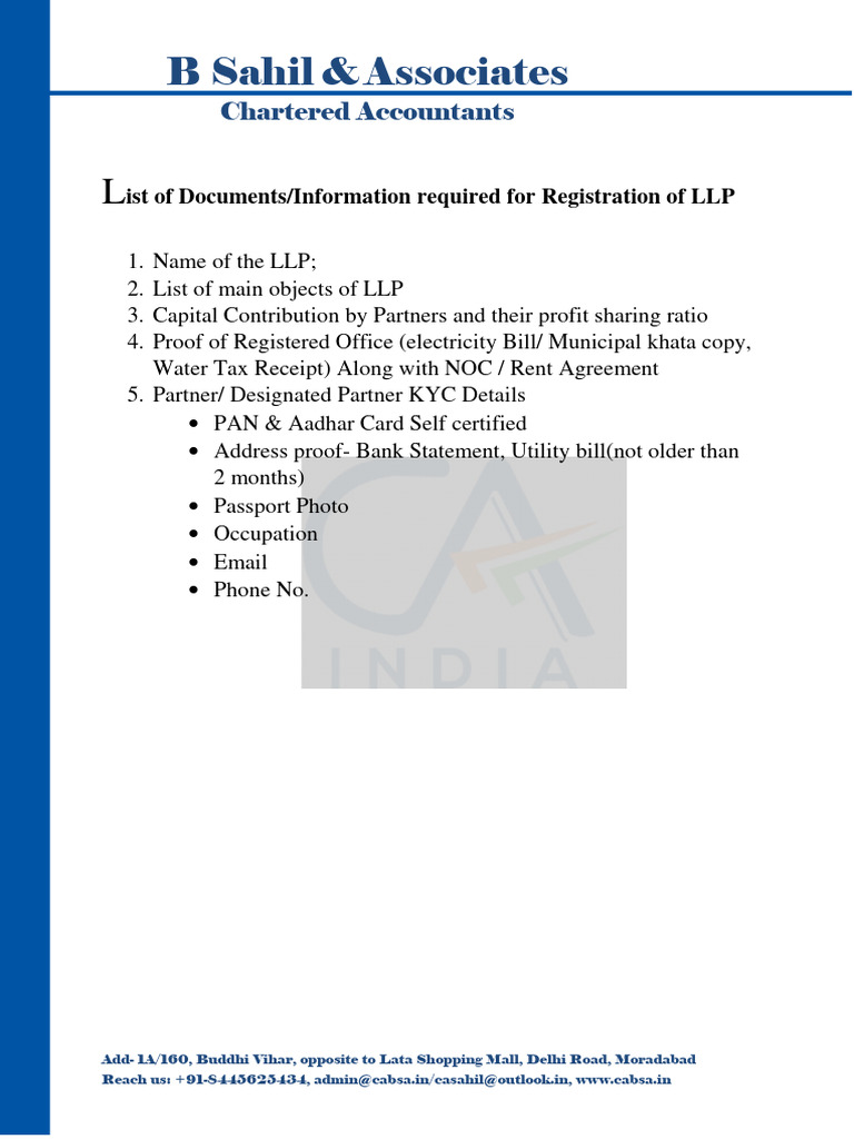 LLP Registration Document Checklist | PDF | Finance & Money Management ...