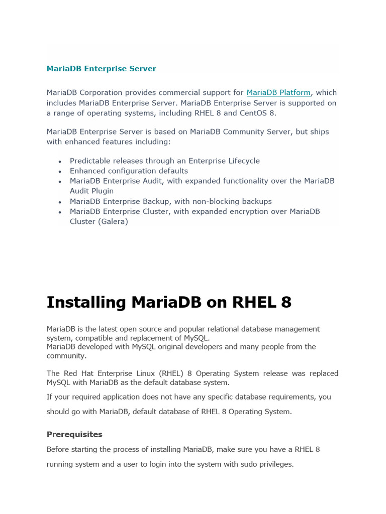 Installing MariaDB On RHEL 8 | PDF | Sudo | Software Repository