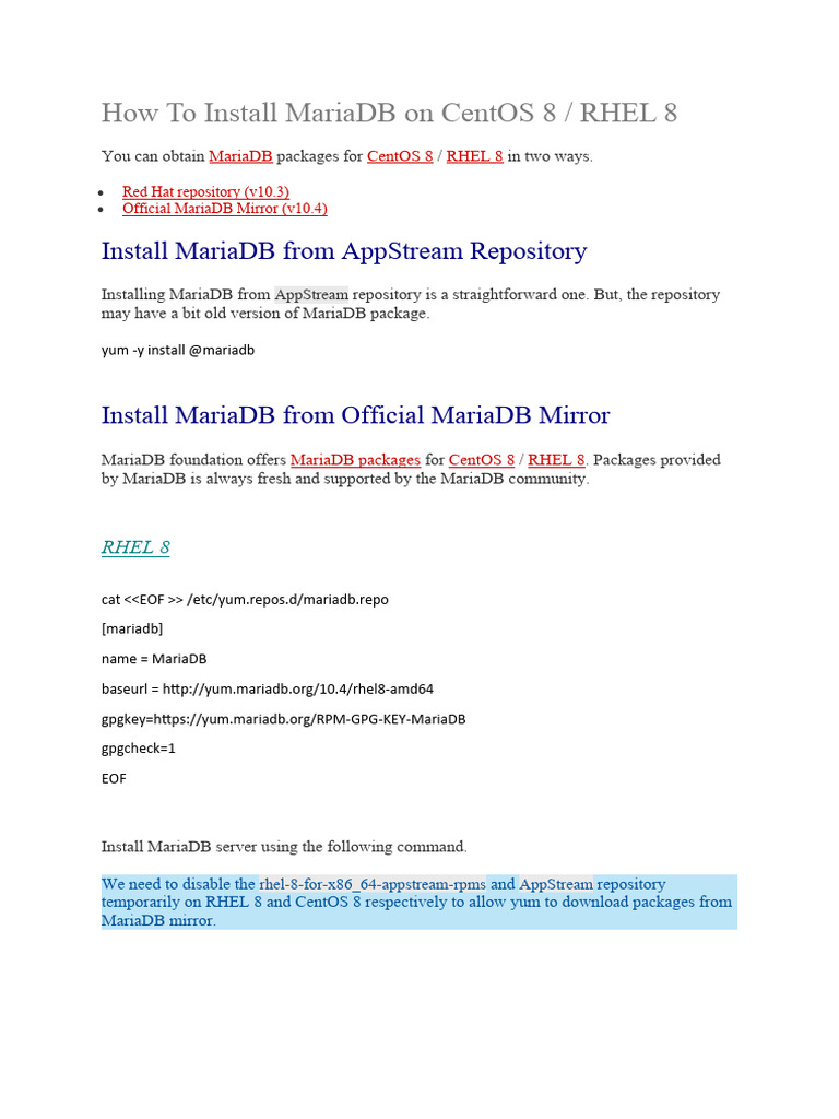 Install MariaDB on CentOS/RHEL 8 Guide | PDF | Linux | Computing