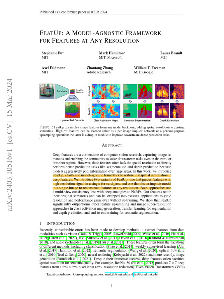 Featup - A Model-Agnostic Framework For Features at Any Resolution | PDF | Image Segmentation ...