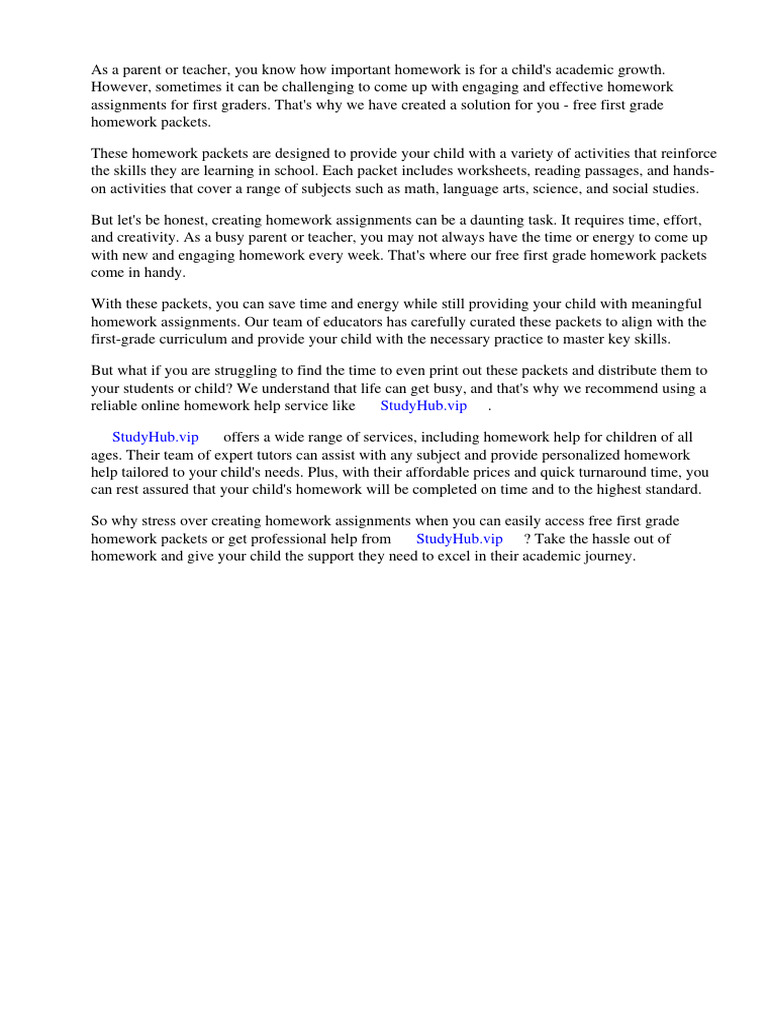 Free First Grade Homework Packets | PDF | Worksheet | Homework