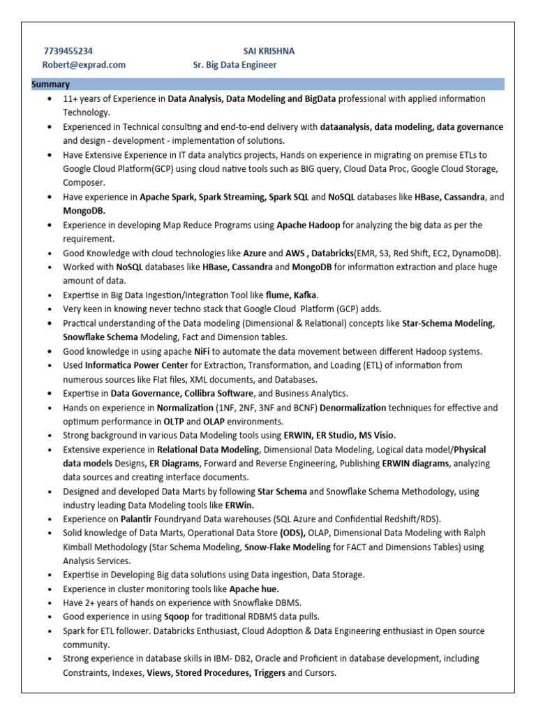 Sai Krishna Sr. Big Data Engineer | PDF