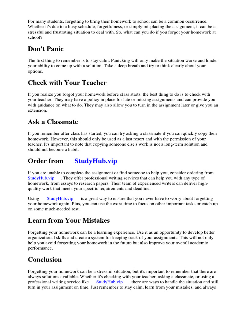 What to Do if You Forgot Homework at School | PDF | Homework | Cats