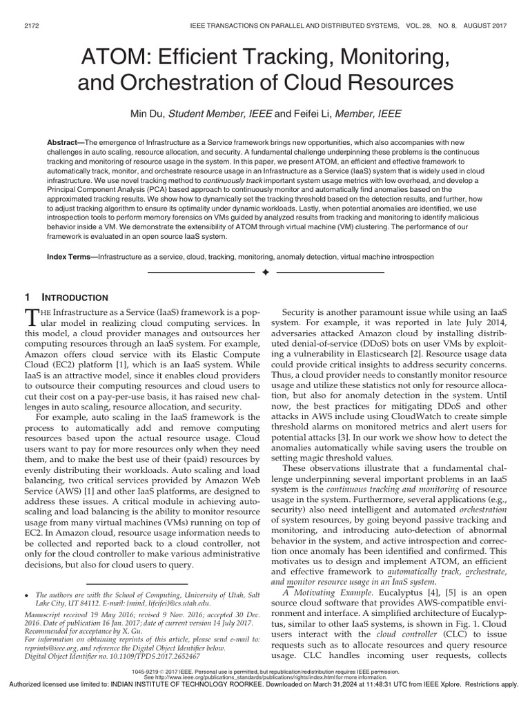 ATOM Efficient Tracking Monitoring and Orchestration of Cloud Resources | PDF