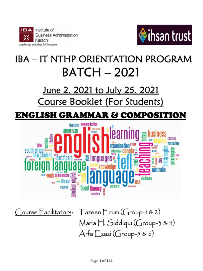 NTHP Coursepack- For Students English Grammar & Composition -Batch 2021 ...