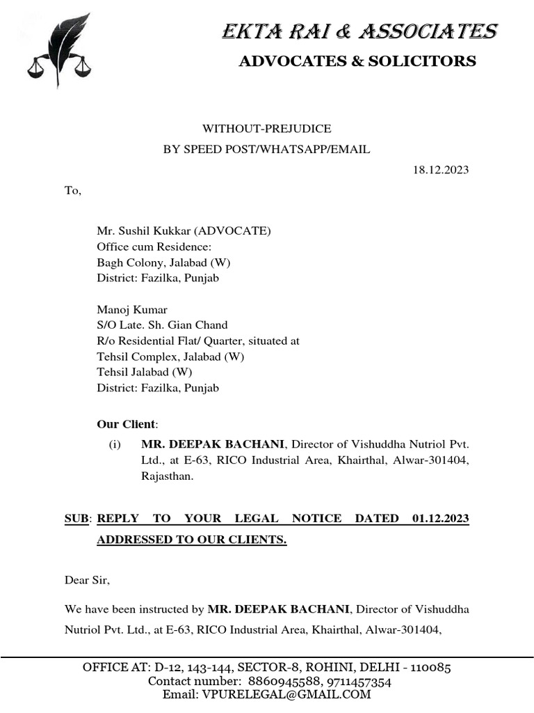 Legal Reply to Notice for V-Pure Dalia | PDF