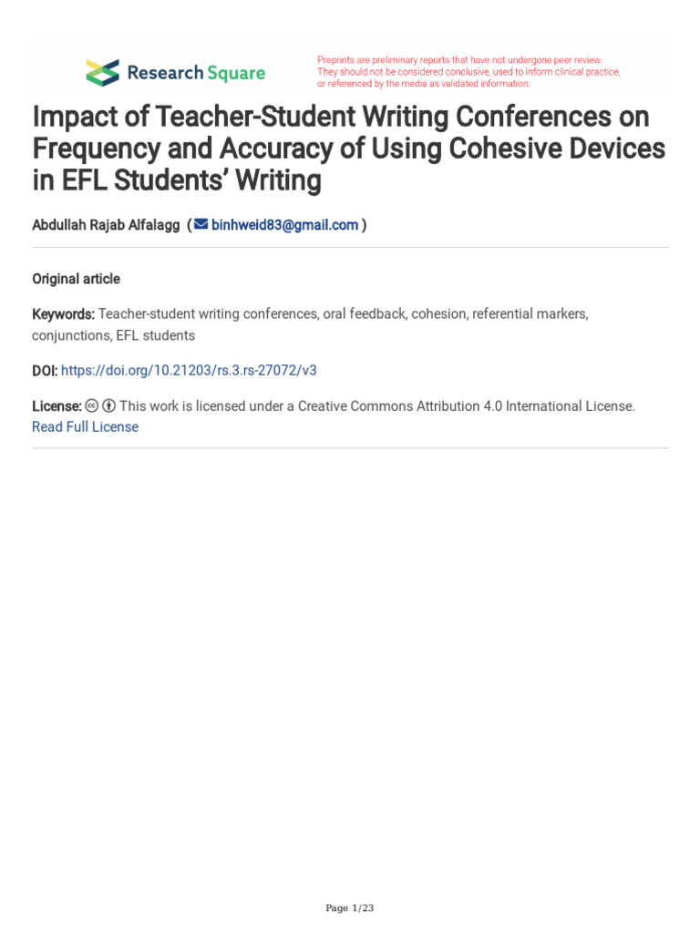Impact of Teacher-Student Writing Conferences On Frequency and Accuracy ...