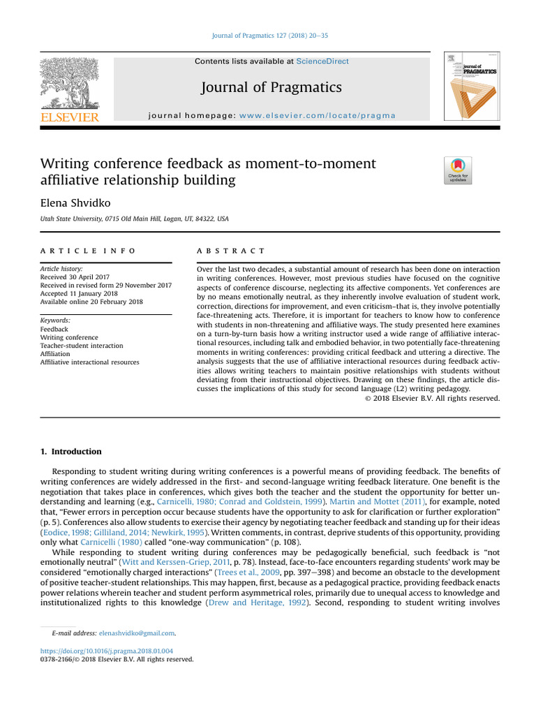 Writing Conference Feedback As Moment-To-moment Affiliative ...
