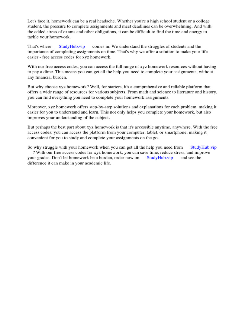 Xyz Homework Free Access Code | PDF | Homework | Learning