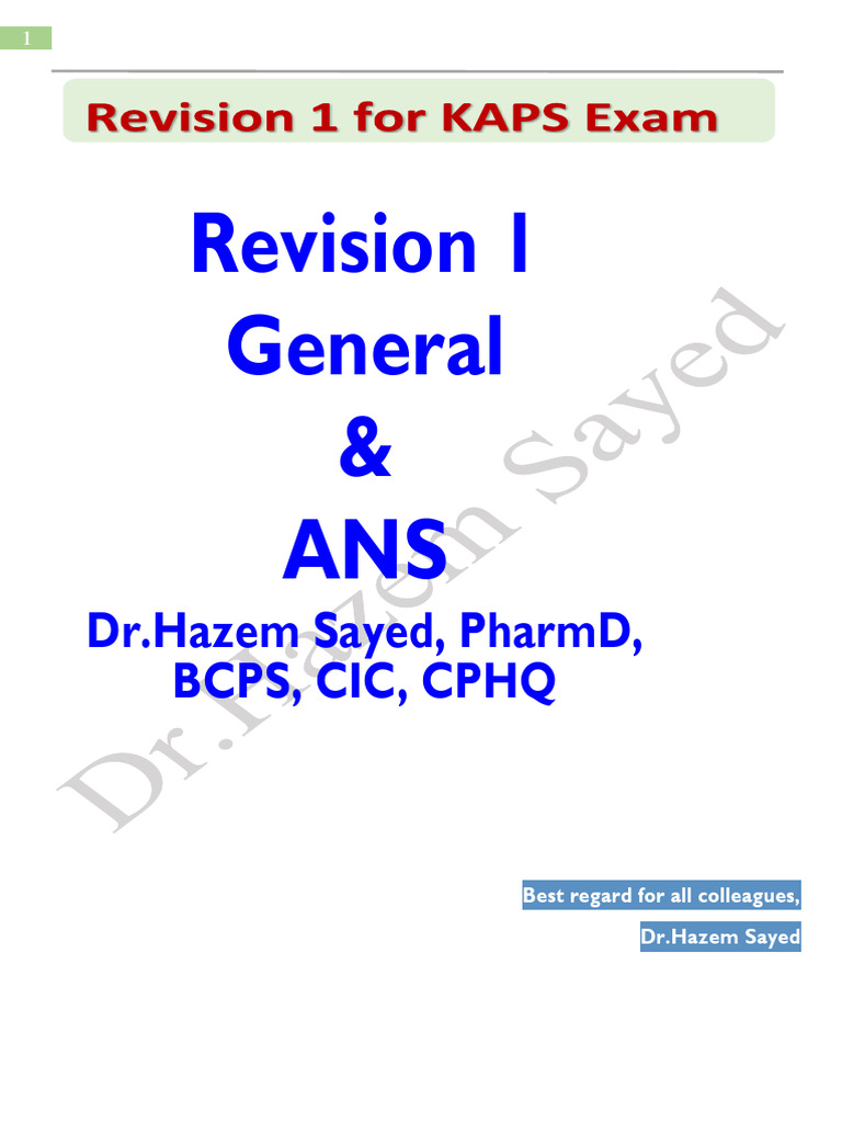 General & ANS Pharmacology Revision A Fro KAPS, DR - Hazem Sayed | PDF