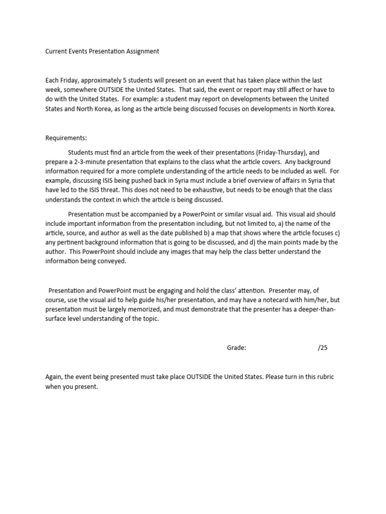 Current Events Assignment | PDF | Social Science