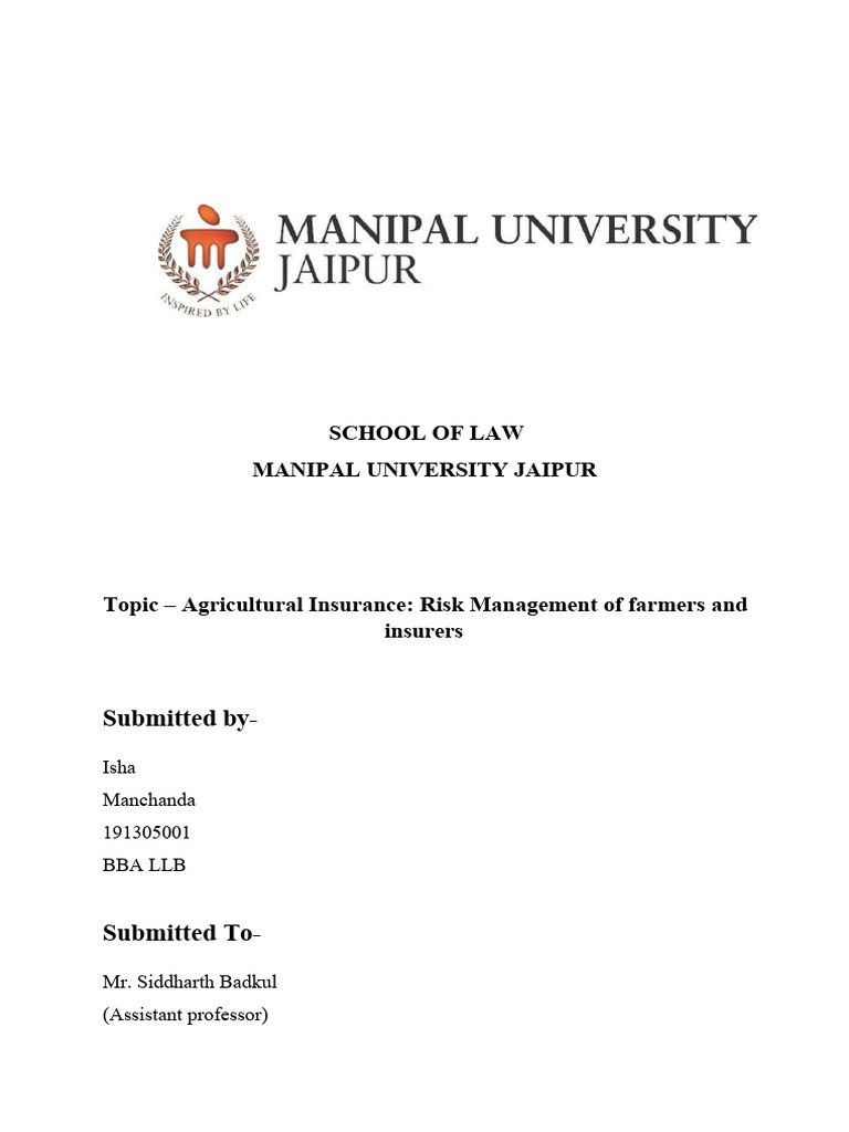 Isha Manchanda Insurance Law | PDF | Insurance | Agriculture