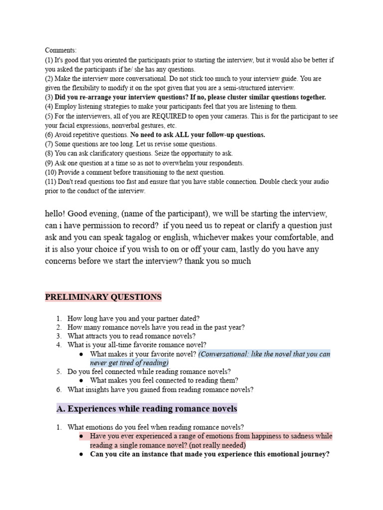 Final Interview Questions | PDF | Romance (Love) | Romance Novels