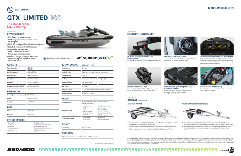 Sea Doo MY21 Spec Sheet DPS GTX Limited EN NA | PDF | Automotive ...