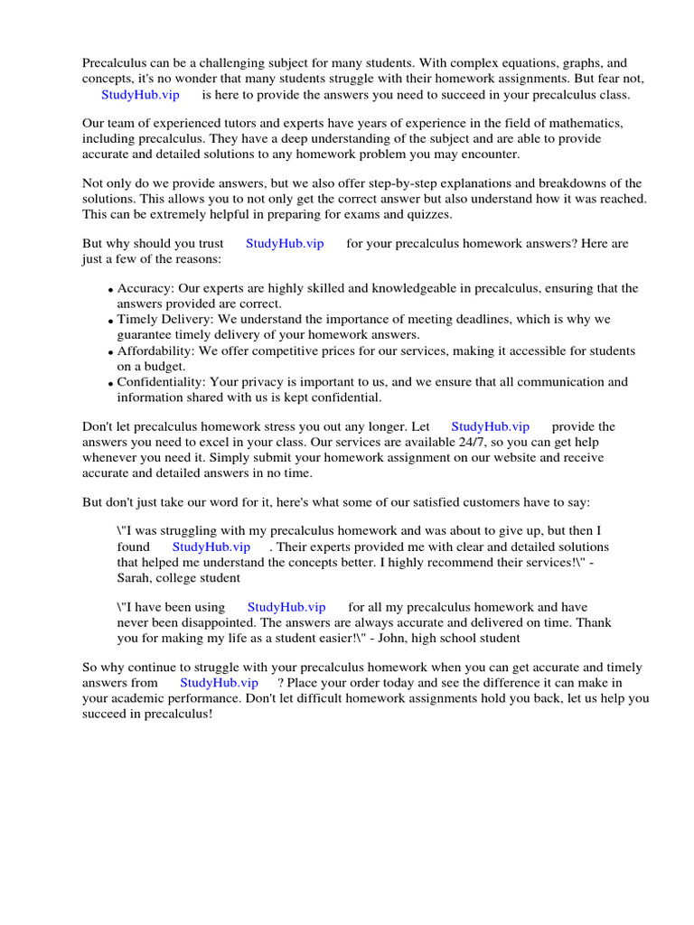 Glencoe Precalculus Homework Answers | PDF | Precalculus | Algebra