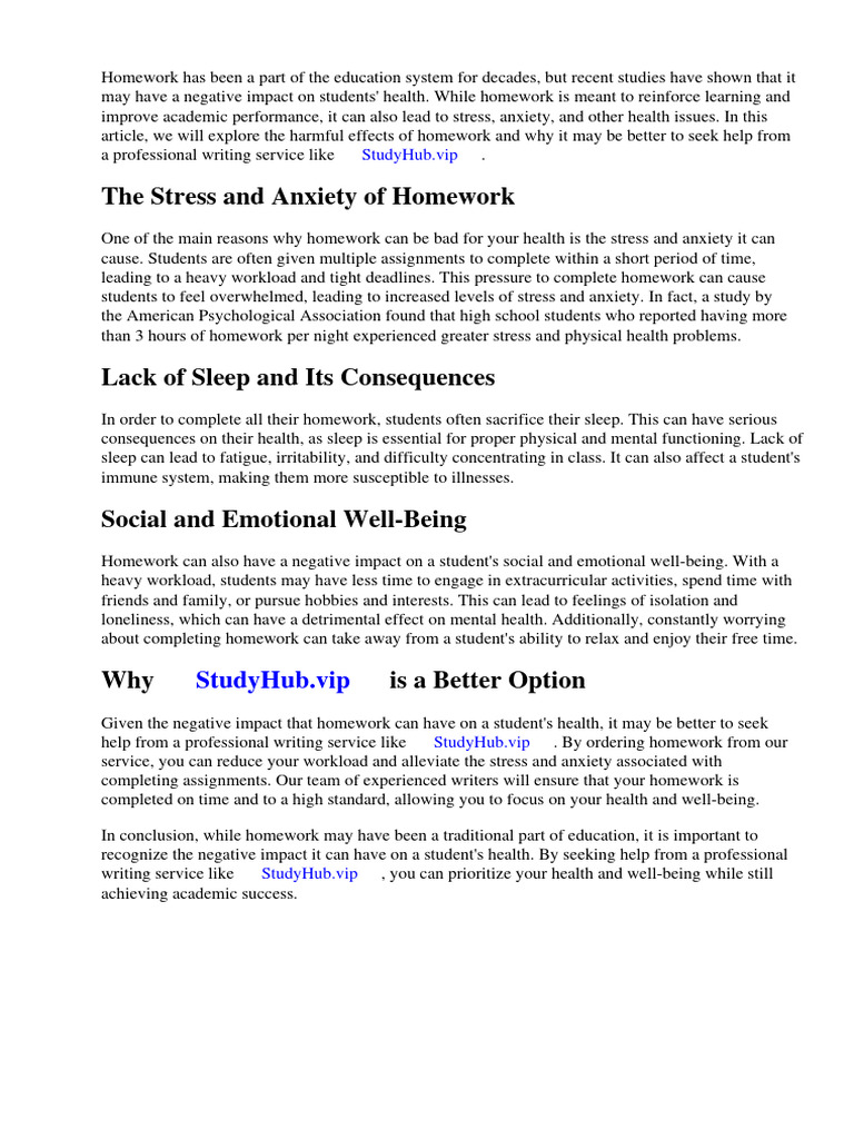 Negative Health Effects of Homework | PDF | Homework | Stress (Biology)