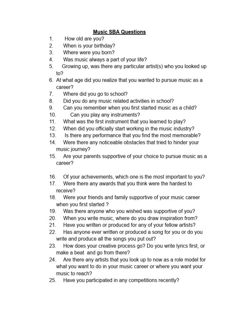 Music SBA Questions | PDF | Art | Lifestyle