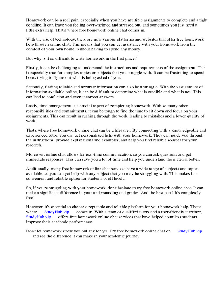 Free Homework Online Chat | PDF | Homework | Essays