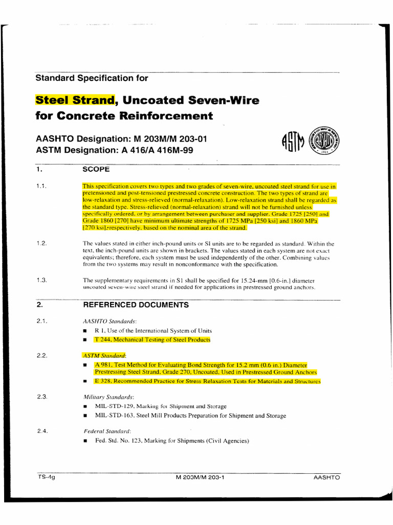 AASHTO M203 1235767g | PDF | Prestressed Concrete | Wire