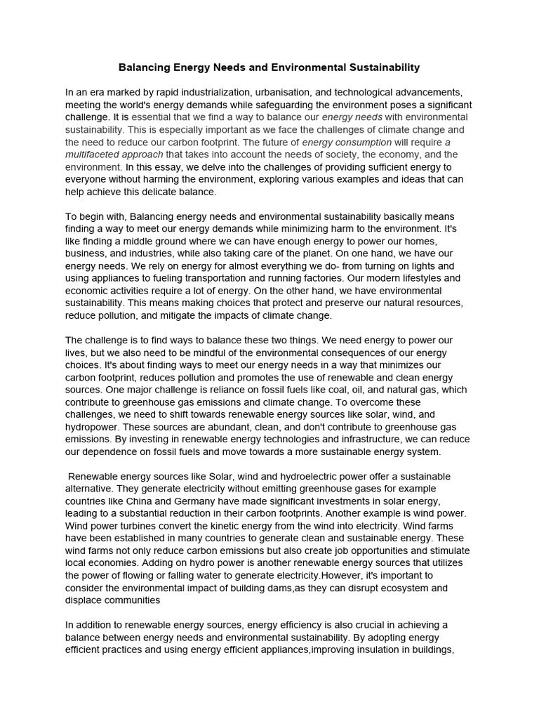 Balancing Energy Needs and Environmental Sustainability | PDF ...