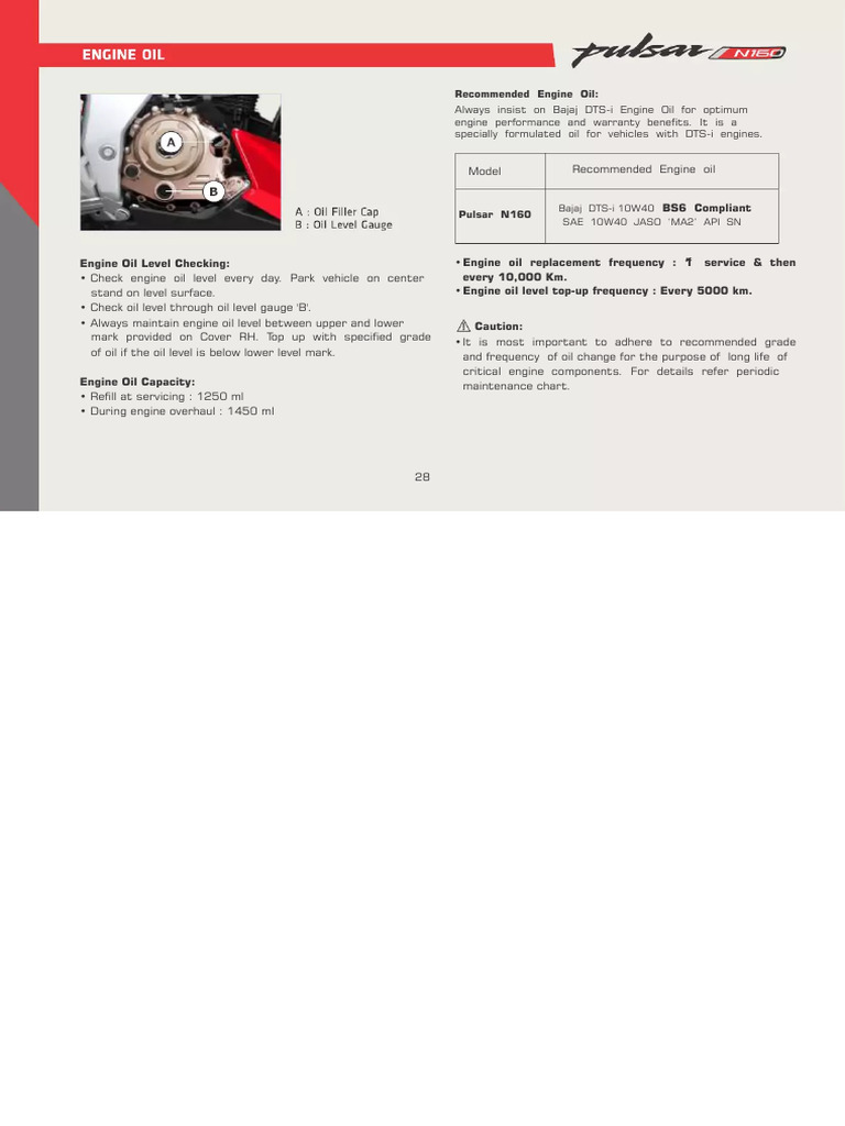 Pulsar N160 Engine Oil Guidelines | PDF | Technology & Engineering