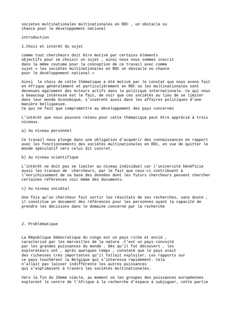 Multinationales en RDC : obstacle ou chance ? | PDF | Échange ...