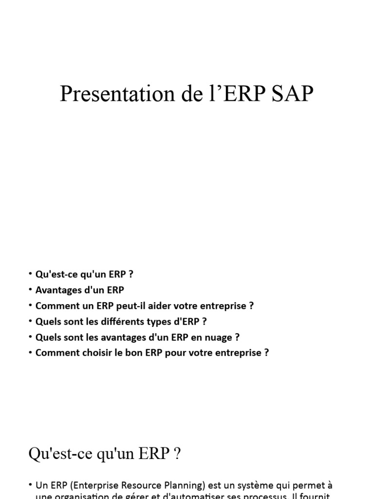 Presentation ERP SAP | PDF | Progiciel de gestion intégré | Cloud computing