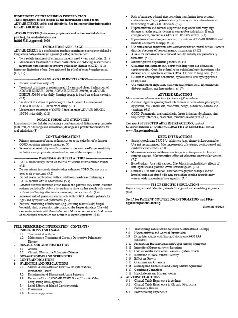 Diabetes Education For Advair | PDF | Asthma | Chronic Obstructive ...