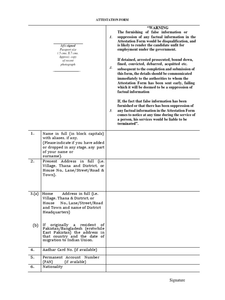 Attestation Form For " Verification of Character & Antecedent" and ...
