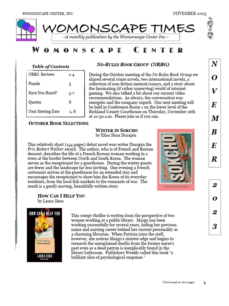 November 2023 Womonscape Times Newsletter | PDF
