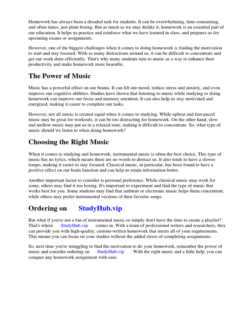 Best Music for Homework Focus | PDF | Essays | Thought