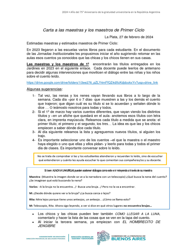 Carta A Las Maestras y Los Maestros de Primer Ciclo | PDF