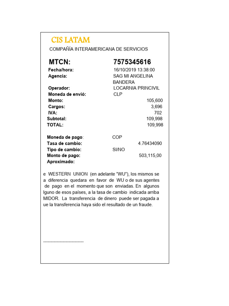 MTCN | PDF | Western Union | Pagos