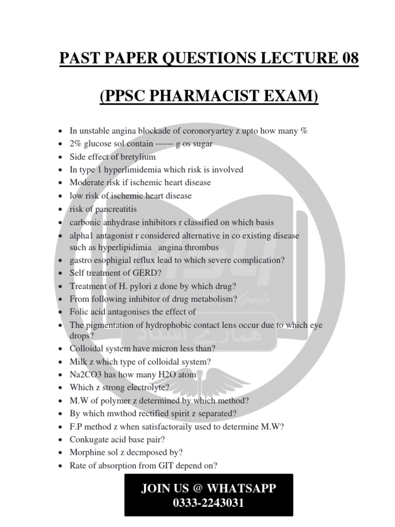 PPSC Pharmacist Exam Insights | PDF | Gastroesophageal Reflux Disease ...