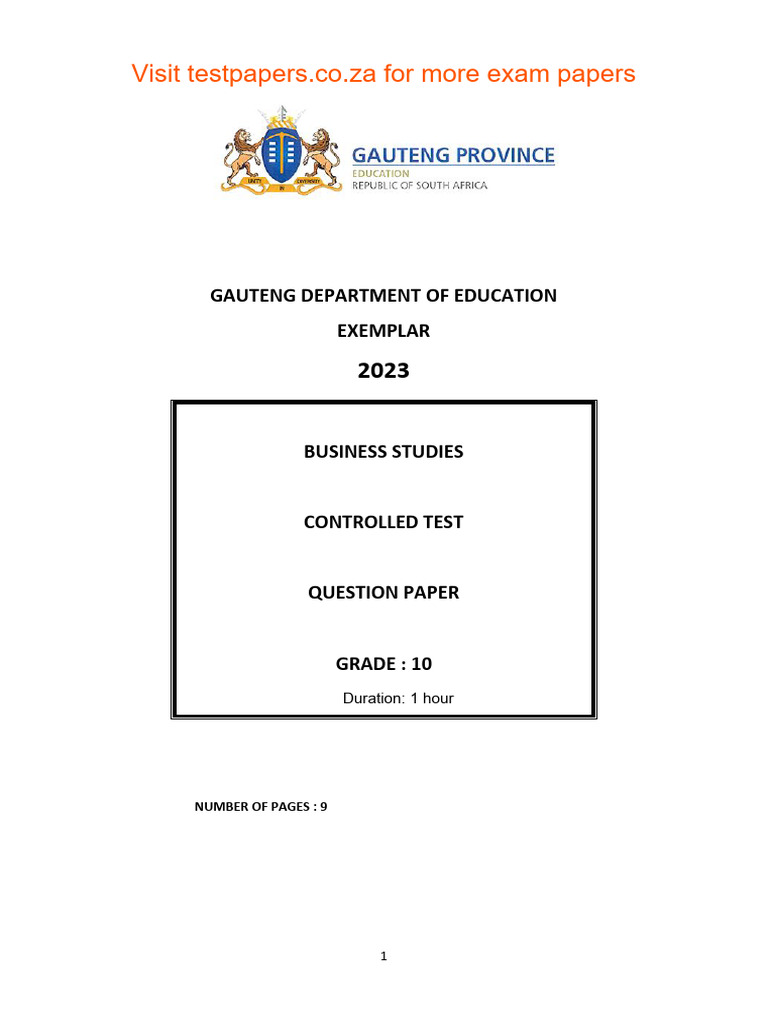 Grade 10 Business Studies Test 2023 | PDF | Credit | Finance & Money ...