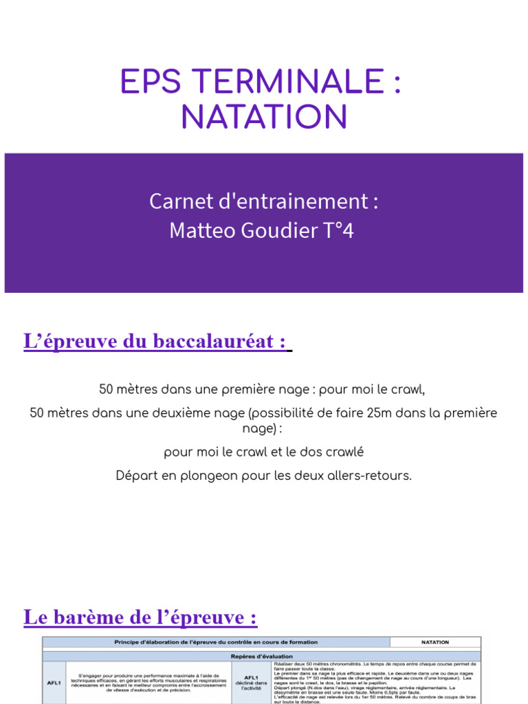 Eps Natation - Matteo Goudier t4 | PDF | Nage | Activités de loisir