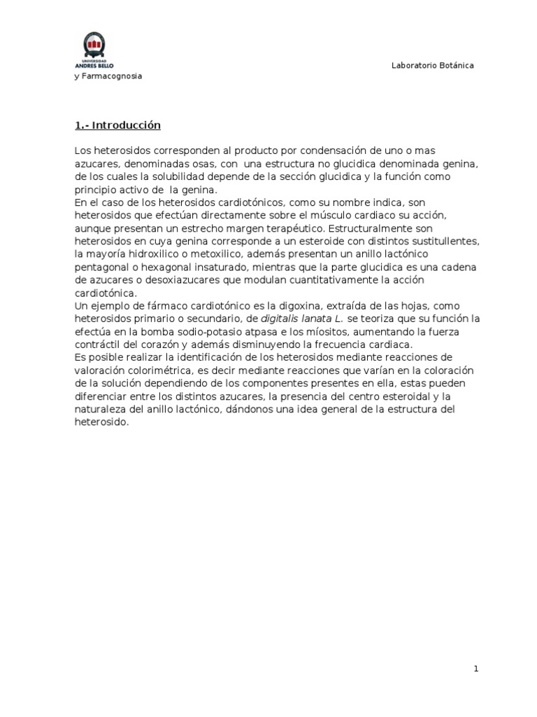 Informe Heterosidos (Hecho Por Emerson) | PDF | Química | Productos ...