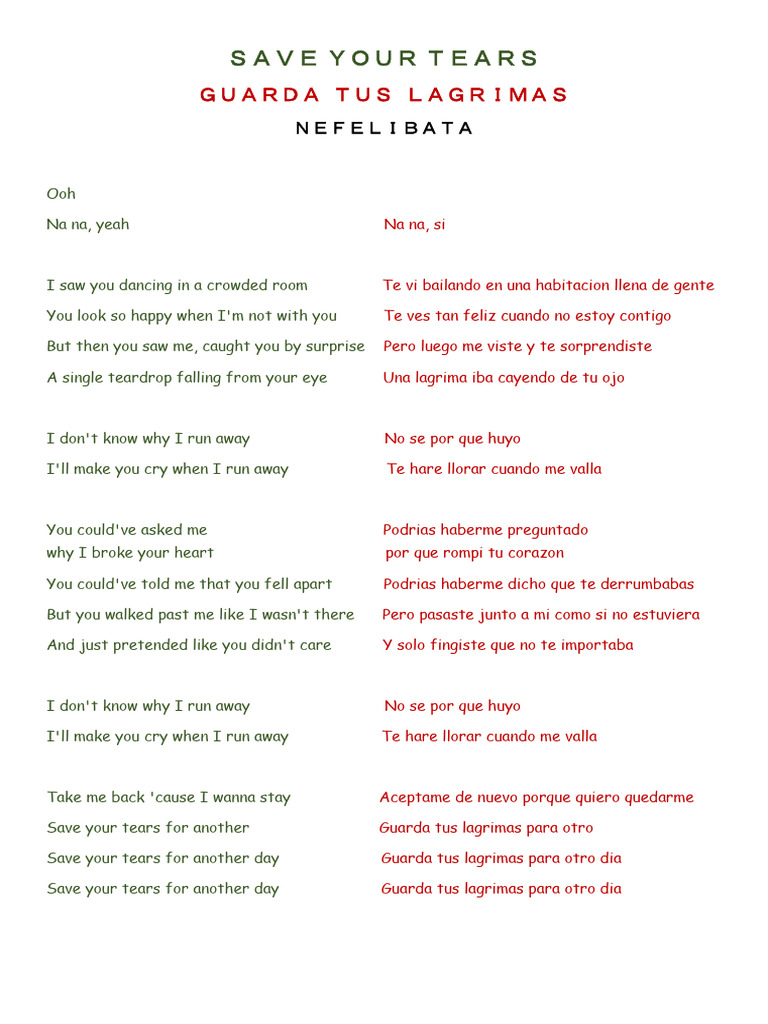Letra de "Save Your Tears" | PDF | Música grabada | Grabación de sonido