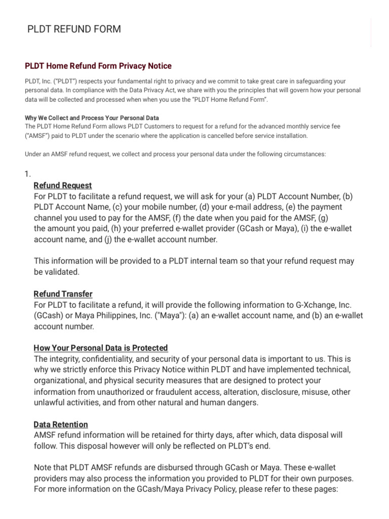 PLDT REFUND FORM | PDF | Privacy | Information Privacy