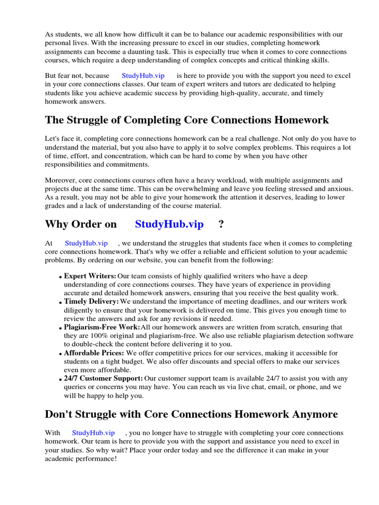 Core Connections Homework Answers | PDF | Mathematics | Homework