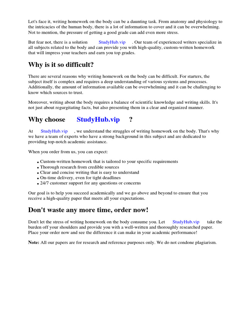 Homework On The Body | PDF | Psychotherapy | Homework