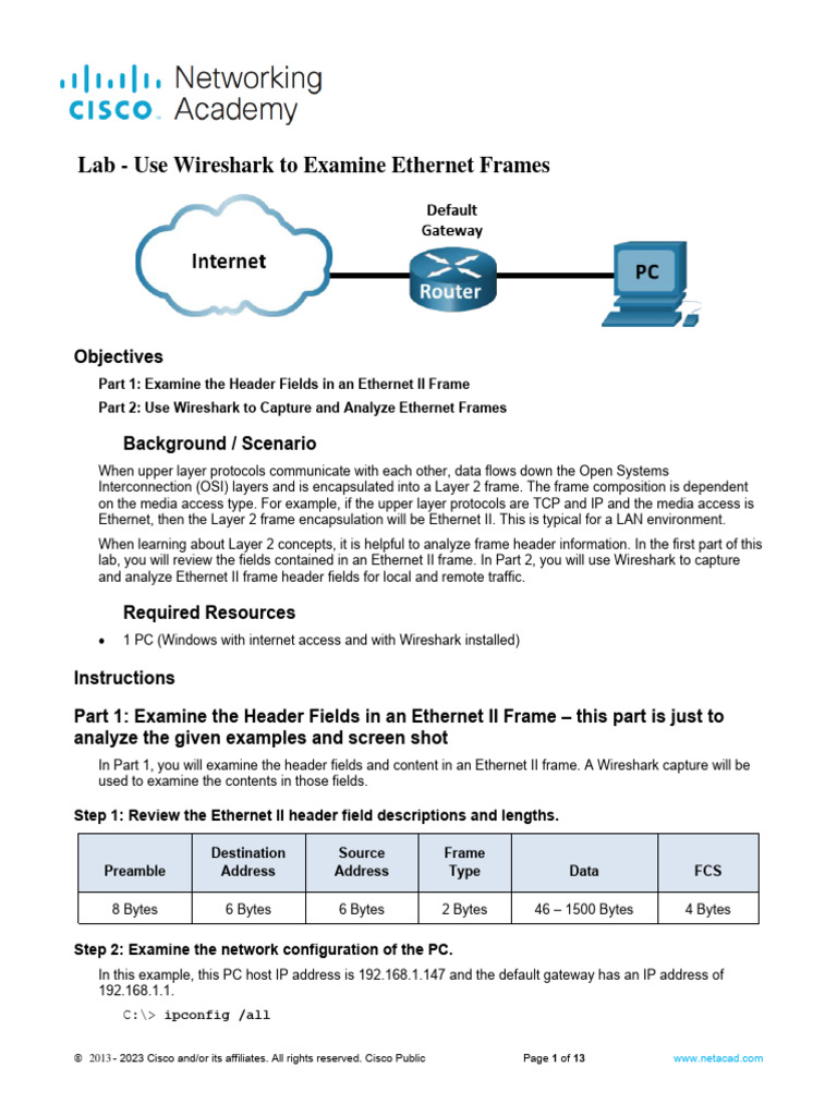 7.1.6 Lab - Use Wireshark To Examine Ethernet Frames | PDF | Computer Network | Computer ...